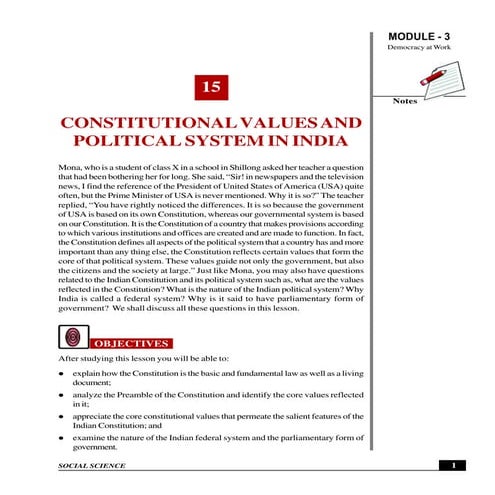 Constitutional values and political systems in india | PDF | Civic ...