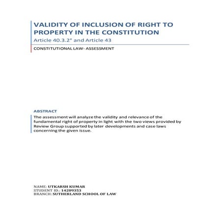 VALIDITY OF INCLUSION OF RIGHT TO PROPERTY IN THE CONSTITUTION- Article ...