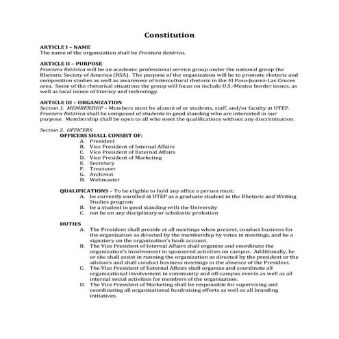 Creating a Constitution or By-Laws | PDF