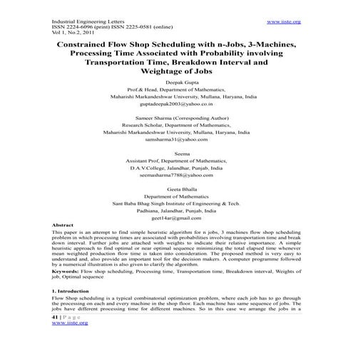 Constrained Flow Shop Scheduling With N Jobs 3 Machines Processing Time Associated With