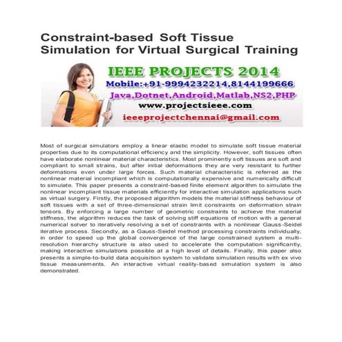 Constraint based soft tissue simulation for virtual surgical training | PDF
