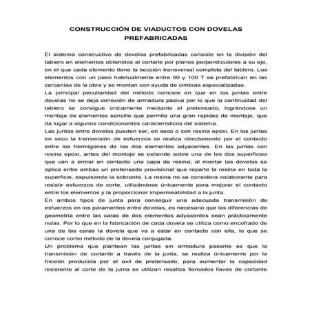 Construcción de viaductos con dovelas prefabricadas proyecto de aula | DOCX