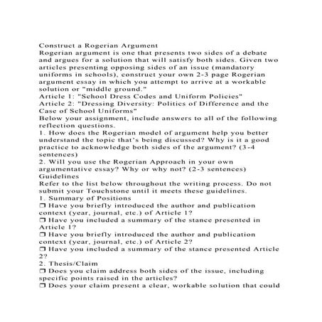 Construct a Rogerian ArgumentRogerian argument is one that prese.docx
