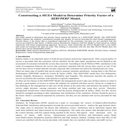 Constructing a musa model to determine priority factor of a servperf ...