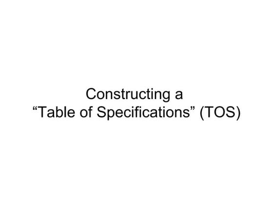 Table of specifications | PPTX
