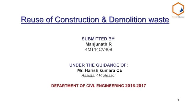 Construction and demolition waste ppt | PPTX