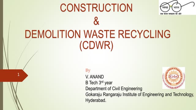 Recycling of construction waste | PPTX