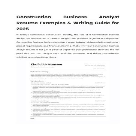 Construction Business Analyst Resume Examples & Writing Guide for 2025 ...
