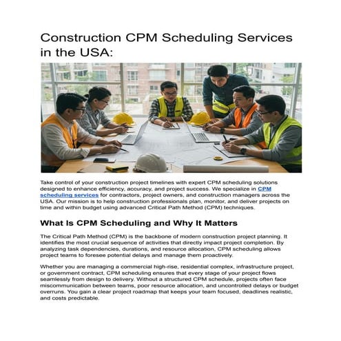 Construction CPM Scheduling Service Project Controls Experts (PDF) | PDF