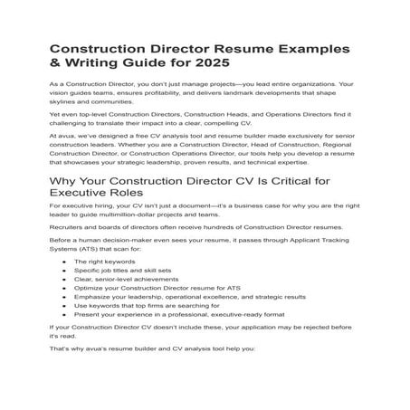 Construction Director Resume Examples & Writing Guide for 2025 | PDF
