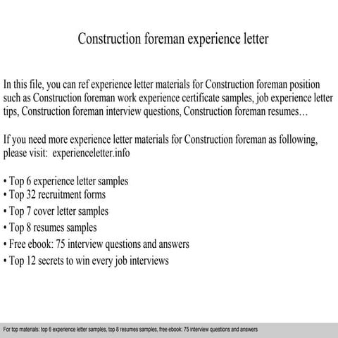 Construction foreman experience letter | PPT