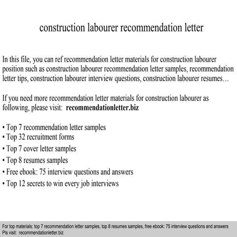 Construction labourer recommendation letter | PPT