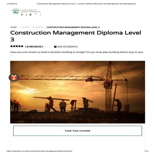 Construction Management Diploma Level 3 - LIBM | PDF