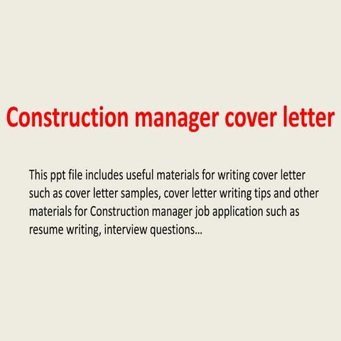 Construction manager cover letter | PPTX