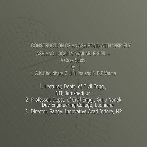 Construction of an ash pond with wrp, | PPT