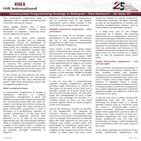 Construction Programming Strategy in Malaysia – Size Matters?....Or does it? | PDF