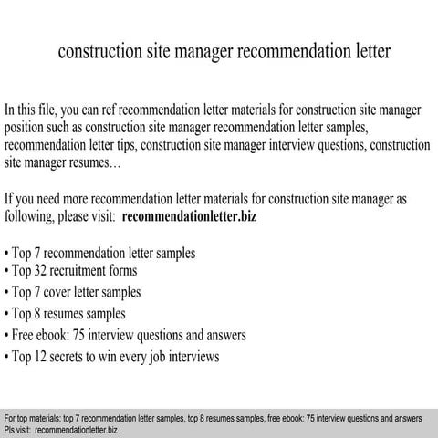 Construction site manager recommendation letter | PPT