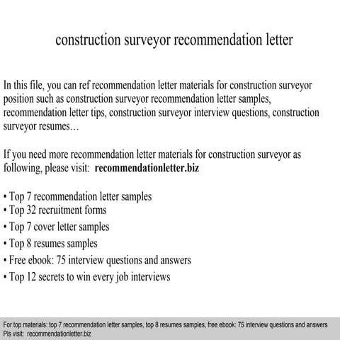 Letter Of Recommendation Sample For A Job Construction Surveyor