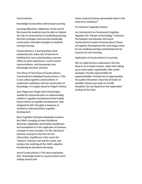 Constructivism : Knowledge Construction/Concept Learning | PPT