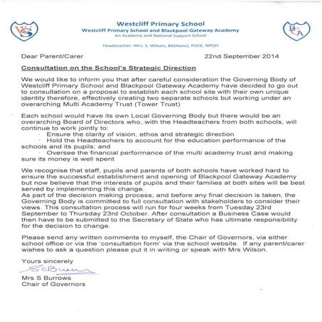 Consultation Letter from Chair of Governors | PDF