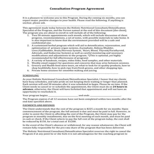 Holistic Health Consultation program contract | DOCX