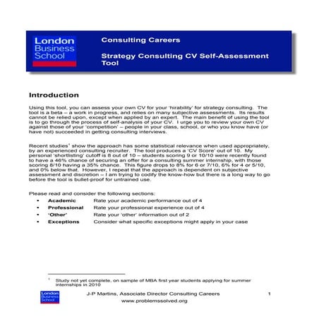 Consulting CV Scoring Self Assessment Guide 26 02 10 | PDF