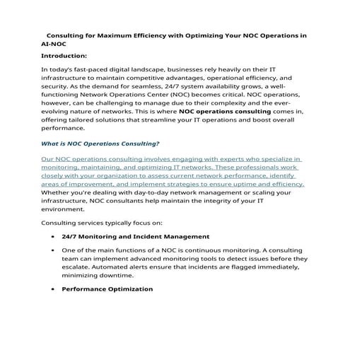 Consulting for Maximum Efficiency with Optimizing Your NOC Operations ...