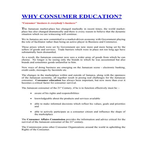 Consumer Alert Why Consumer Education | DOC