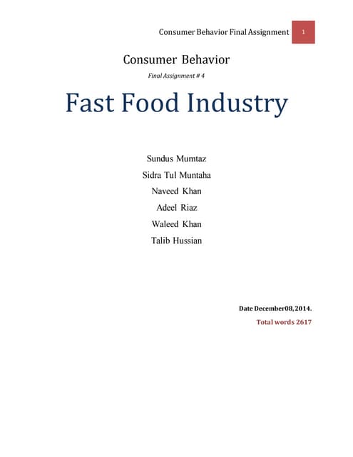 Project Work on Consumer Behavior in Fast Food Restaurants. Their ...