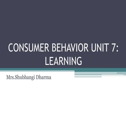 Consumer behavior unit 7 | PPT