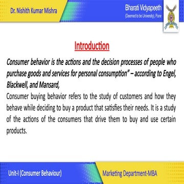 Consumer Behaviour- Unit-I in Marketing. | PPTX