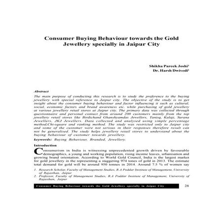 Consumer buying behaviour towards the gold jewellery speciall in jaipur ...