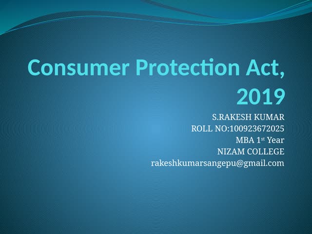 Consumer protection act, 2019 | PPTX