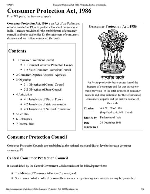 Consumer Protection Councils & the rights of a consumer | PDF