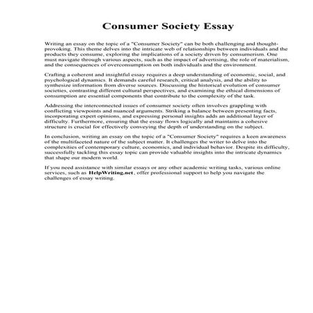 Consumer Society Essay. Saint Augustine's College | PDF