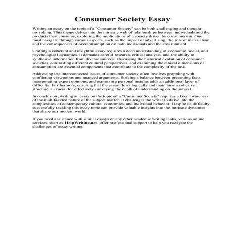 Consumer Society Essay | PDF