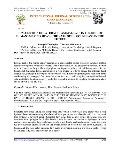 Study Suggests Saturated Fats May Decrease Lifespan | PPT