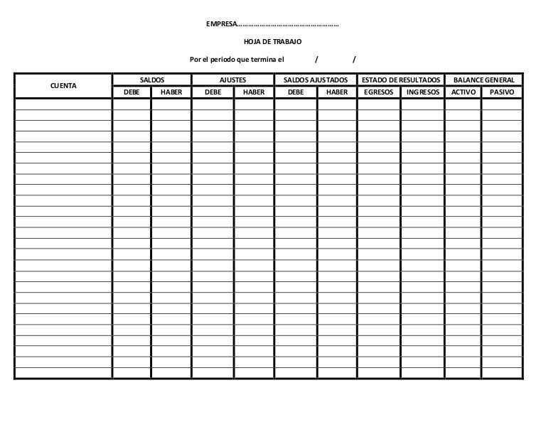 Contabilidad tabla hoja de trabajo