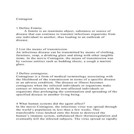Contagion 1 Define Fomite.A fomite is an inanimate object.docx