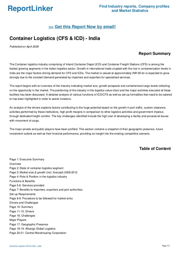 Container Logistics (CFS & ICD) - India