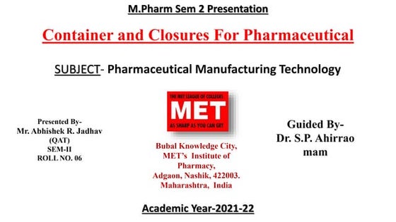 Container and closure for pharmaceutical | PPT