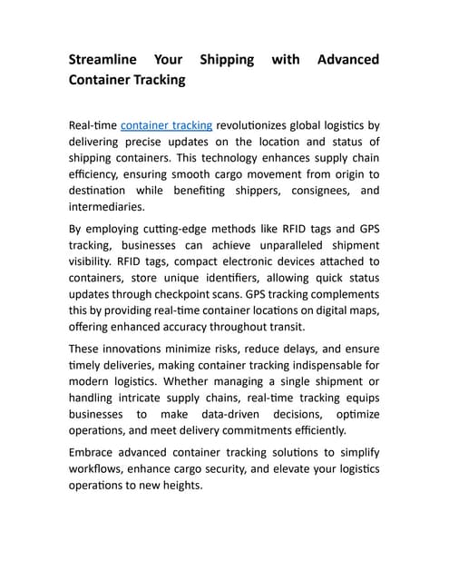Simplify Your Logistics with Reliable Container Tracking | PDF