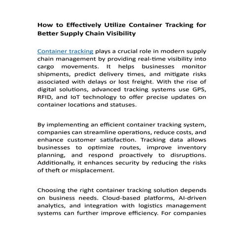 How to Effectively Utilize Container Tracking for Better Supply Chain ...