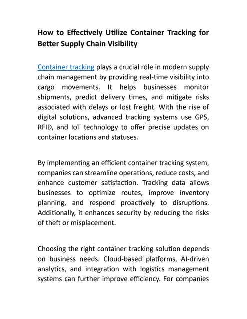 Streamline Your Shipping with Advanced Container Tracking | PDF
