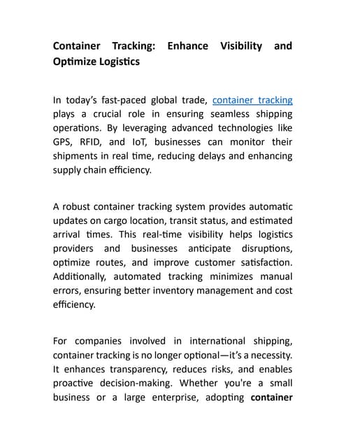 Streamline Your Shipping with Advanced Container Tracking | PDF