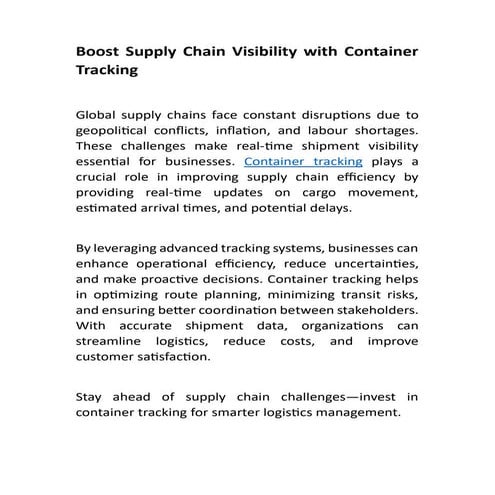 Boost Supply Chain Visibility with Container Tracking | PDF