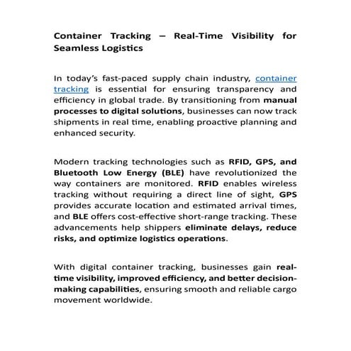 Container Tracking – Real-Time Visibility for Seamless Logistics | PDF