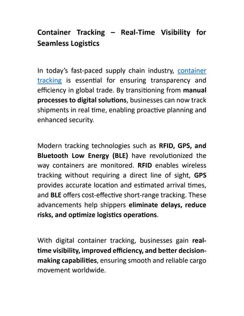 Streamline Your Shipping with Advanced Container Tracking | PDF