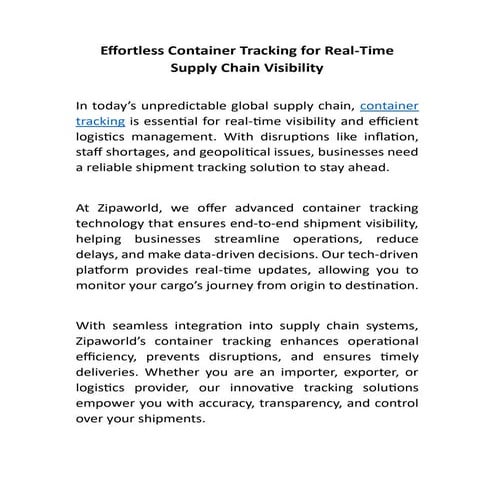 Effortless Container Tracking for Real-Time Supply Chain Visibility | PDF