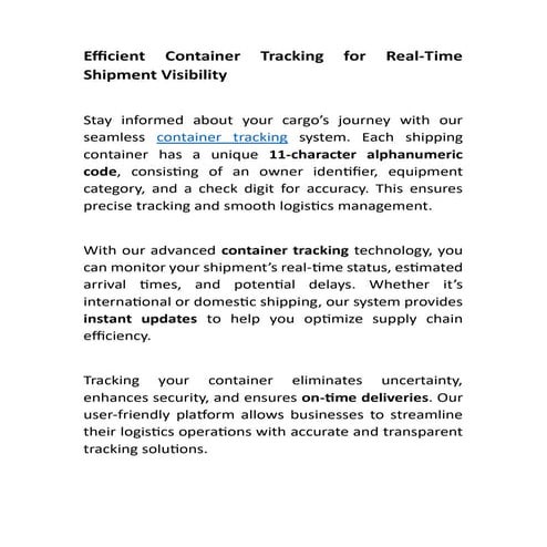 Efficient Container Tracking for Real-Time Shipment Visibility | PDF